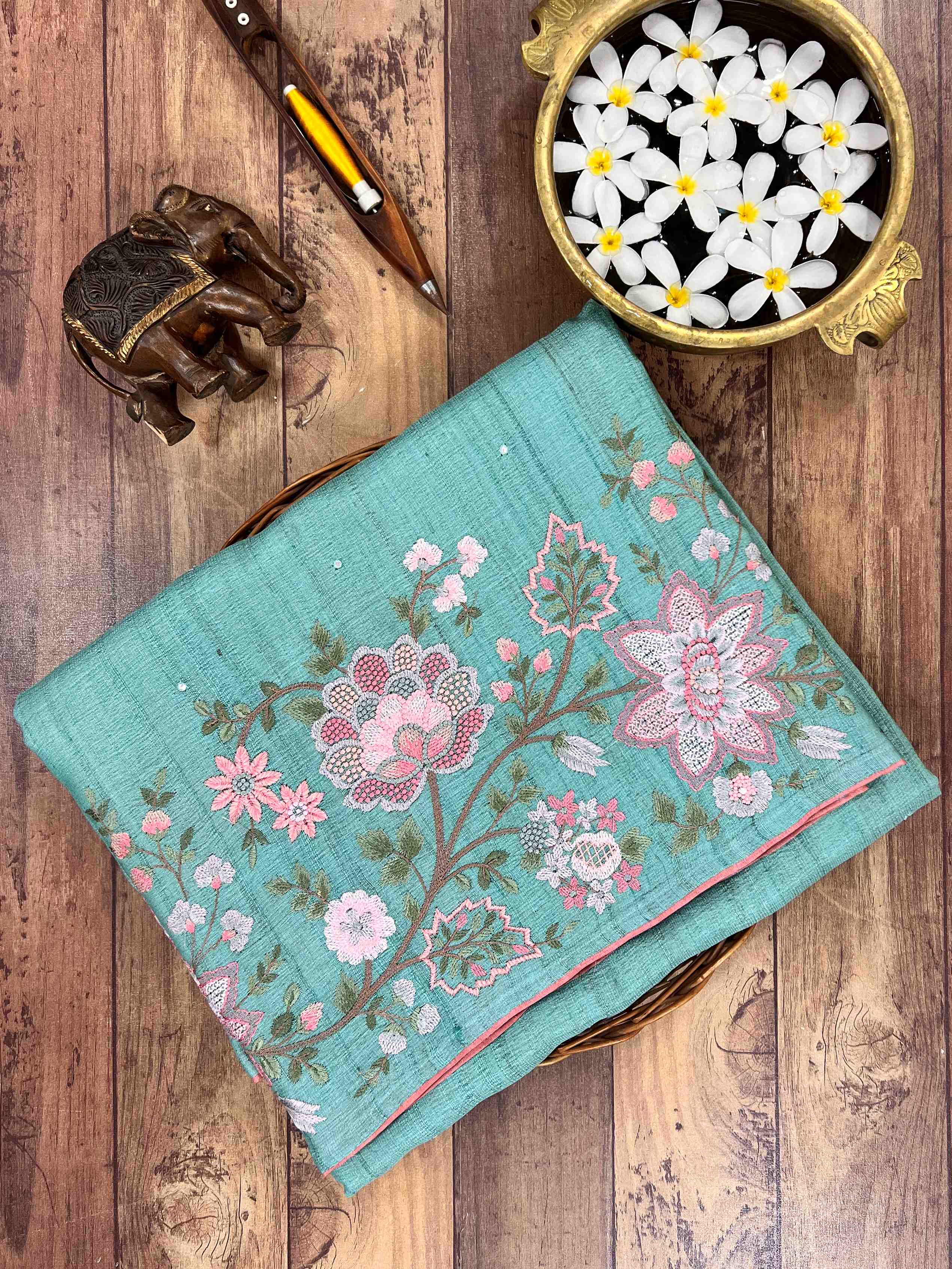 Tussars Turquoise 100% Pure Tussar – Manoranjitham